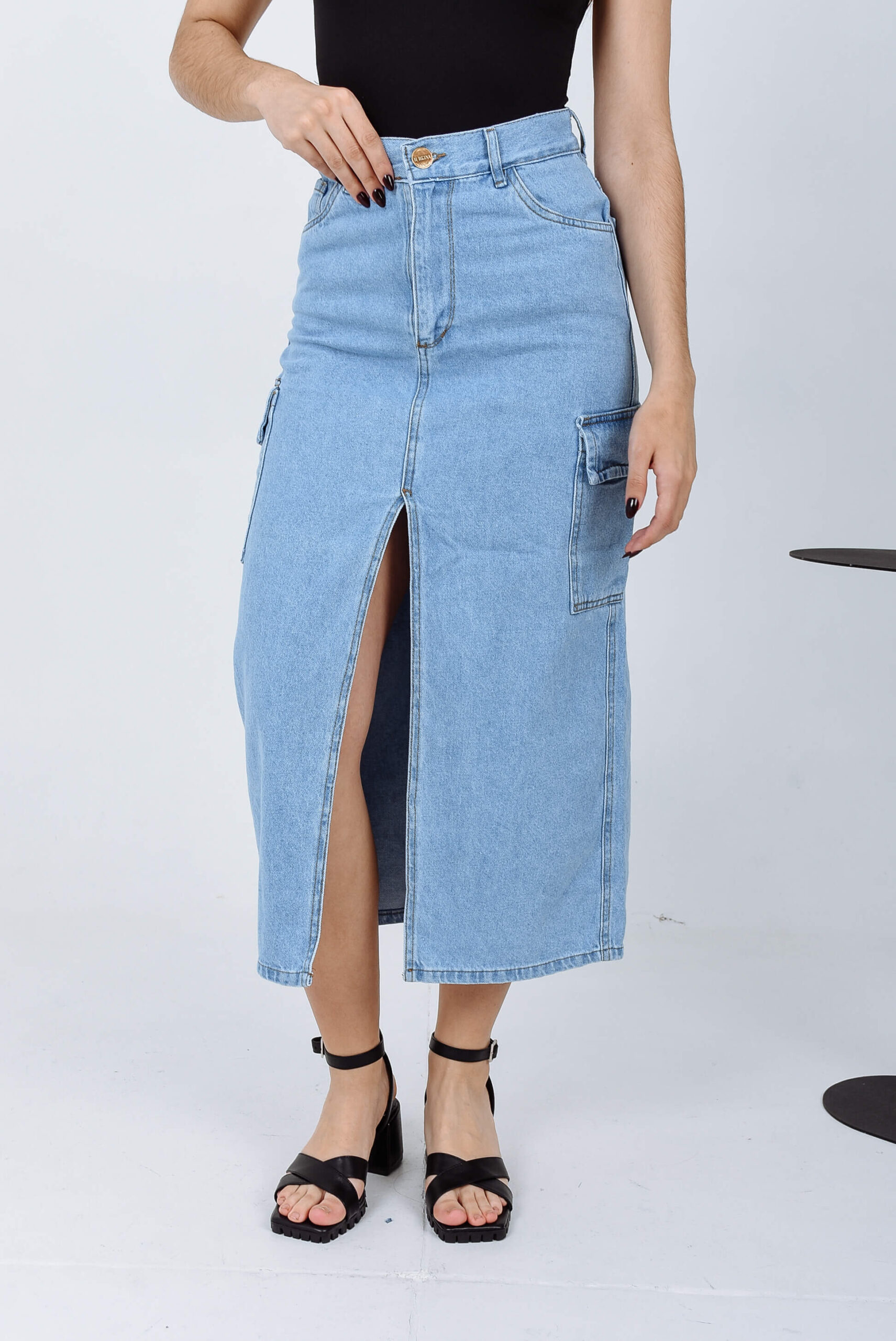 POLLERA MIDIK CARGO CELESTE – H-REINA