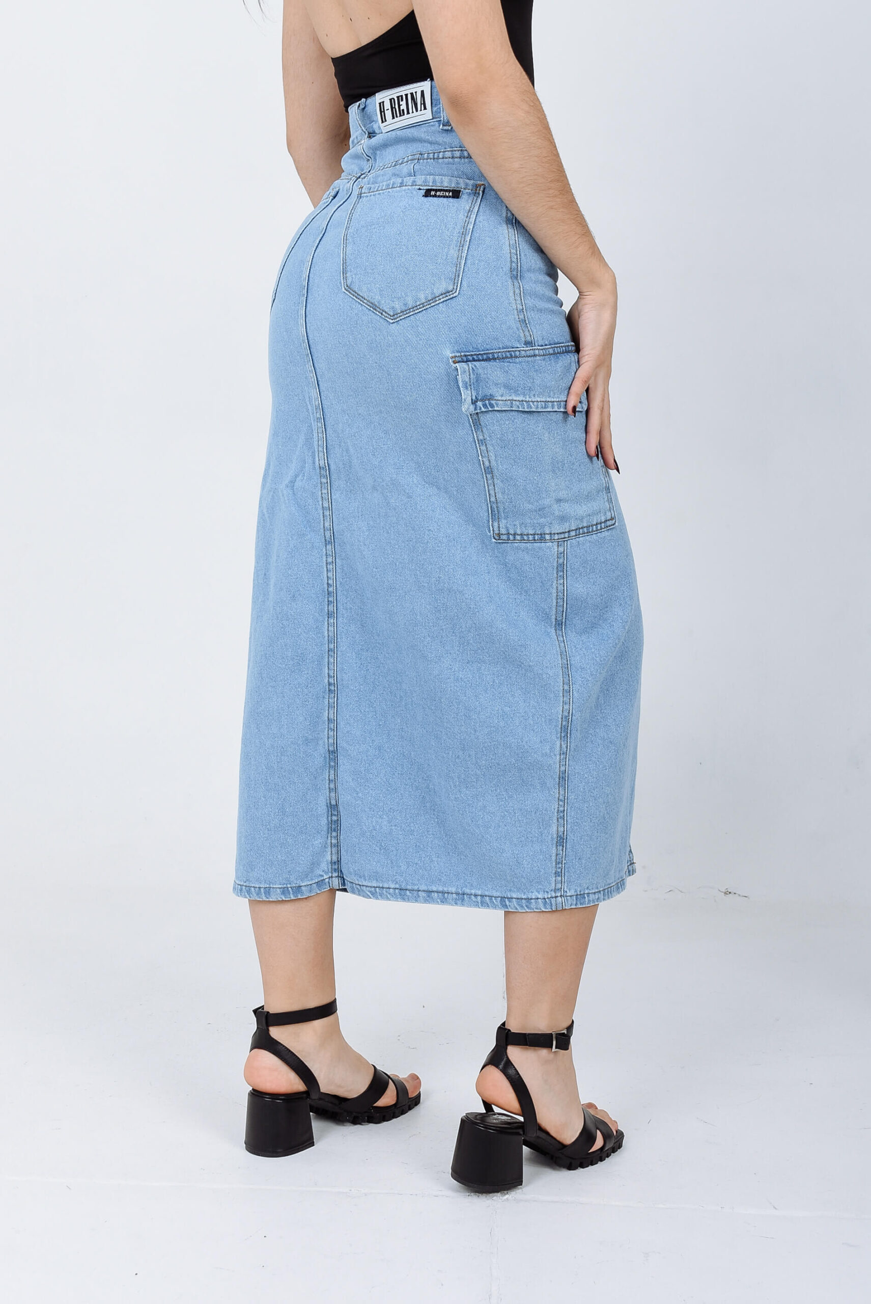 POLLERA MIDIK CARGO CELESTE – H-REINA