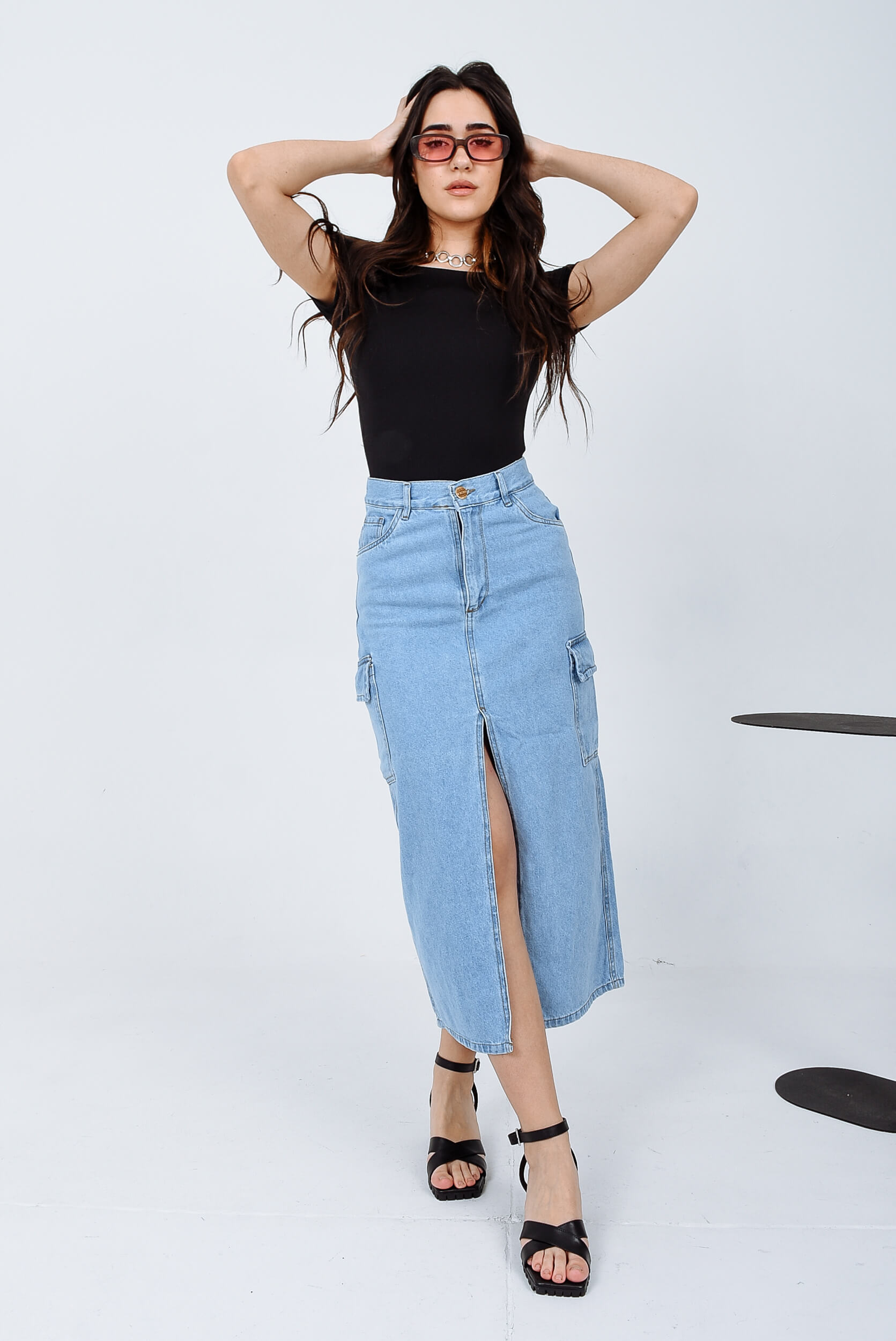 POLLERA MIDIK CARGO CELESTE – H-REINA